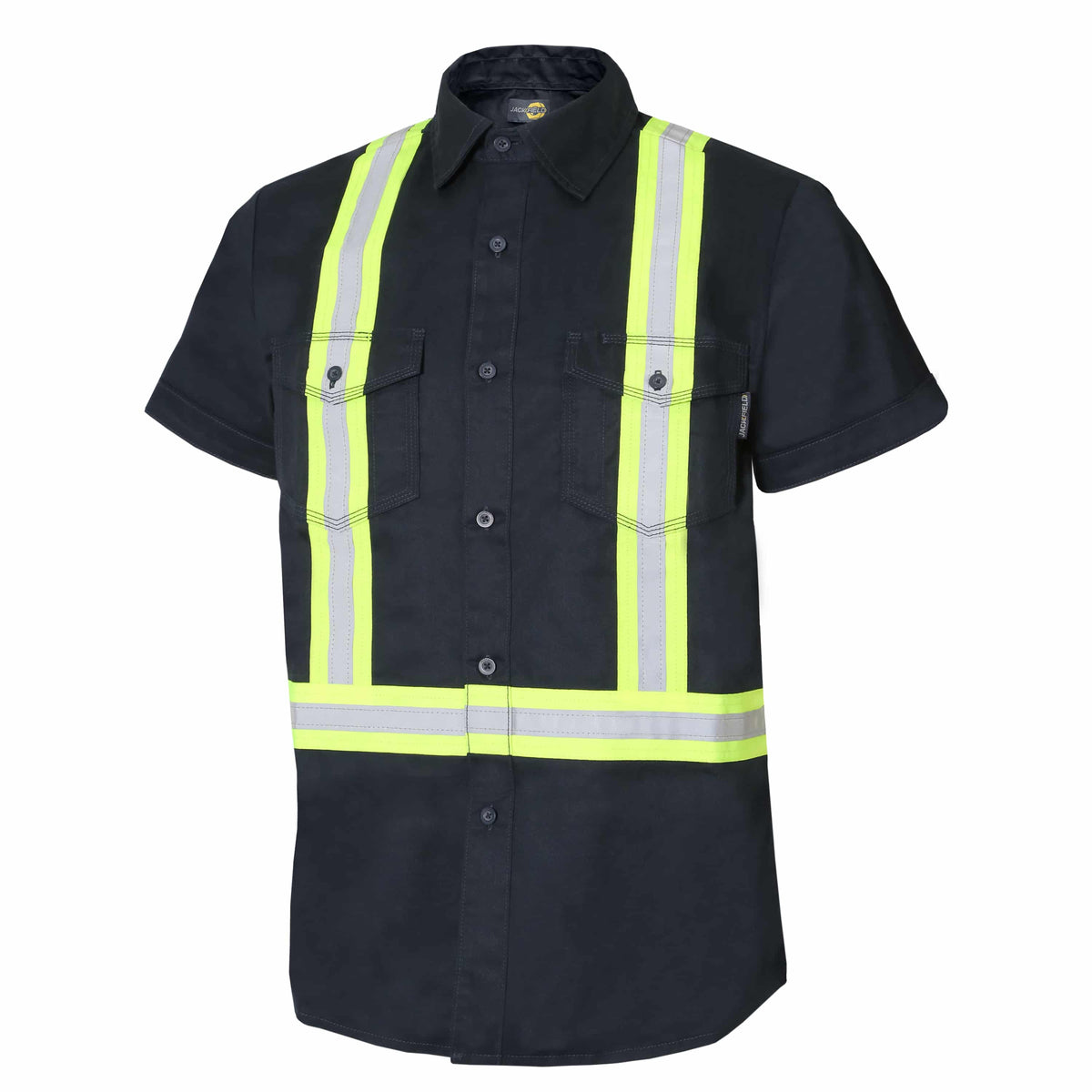 Navy Short Sleeve Hi Vis, Button Up Work Shirt by Jackfield - Style 70 ...